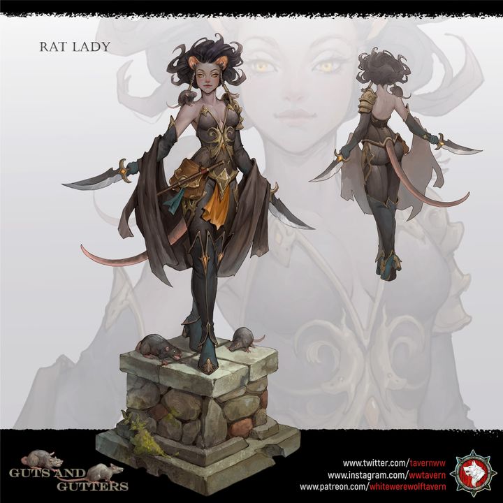 3D Printable The Rat Lady 32mm and 75mm pre-supported by White Werewolf ...