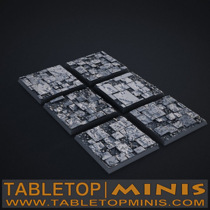 3D Printable Broken Tiles 60x60mm Square Bases by TableTopMinis