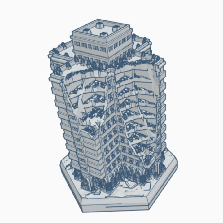3D Printable Modern Ruined Luxury Apartment Tower Hex Map Scale ...