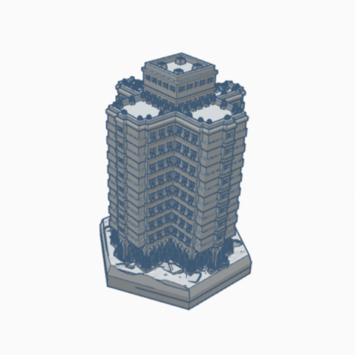 3D Printable Modern Ruined Luxury Apartment Tower Hex Map Scale ...