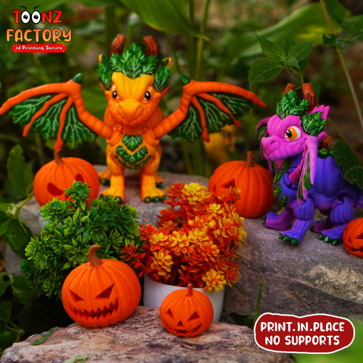 3D Printable Cute Flexi Pumpkin Dragon by Toonz Factory
