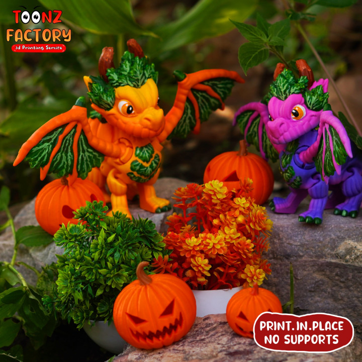 3D Printable Cute Flexi Pumpkin Dragon by Toonz Factory