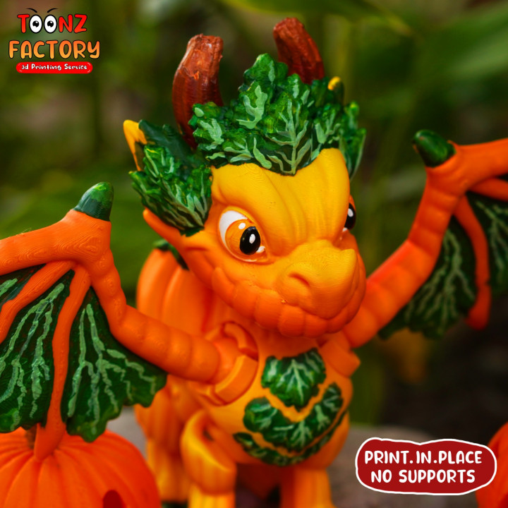 3D Printable Cute Flexi Pumpkin Dragon by Toonz Factory