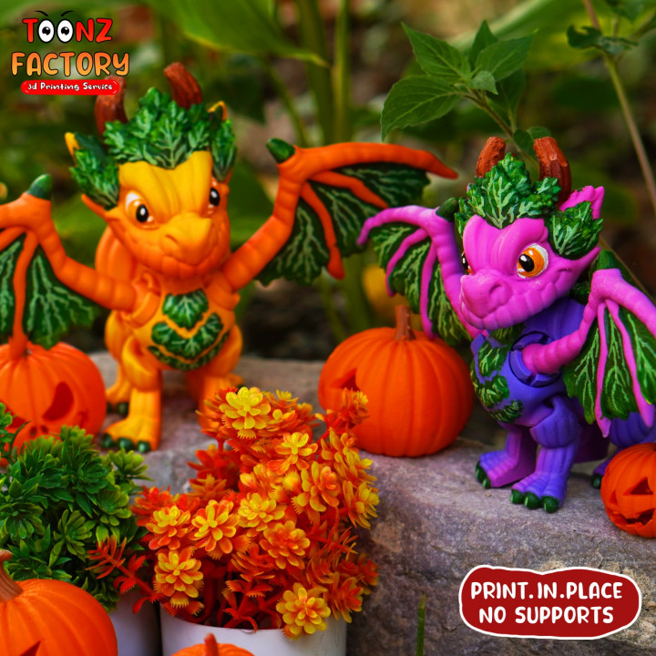 3D Printable Cute Flexi Pumpkin Dragon by Toonz Factory