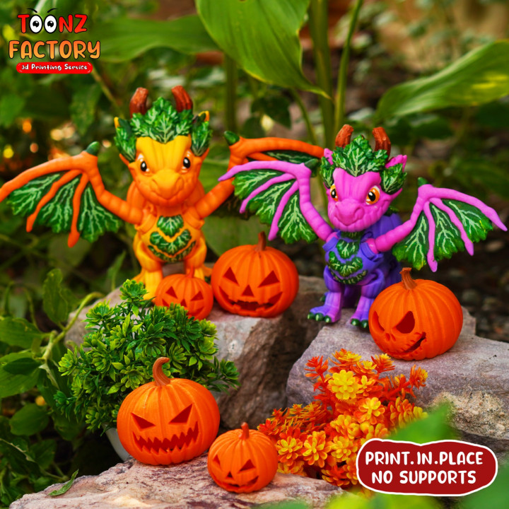 3D Printable Cute Flexi Pumpkin Dragon by Toonz Factory