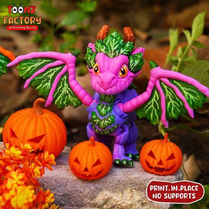 3D Printable Cute Flexi Pumpkin Dragon by Toonz Factory