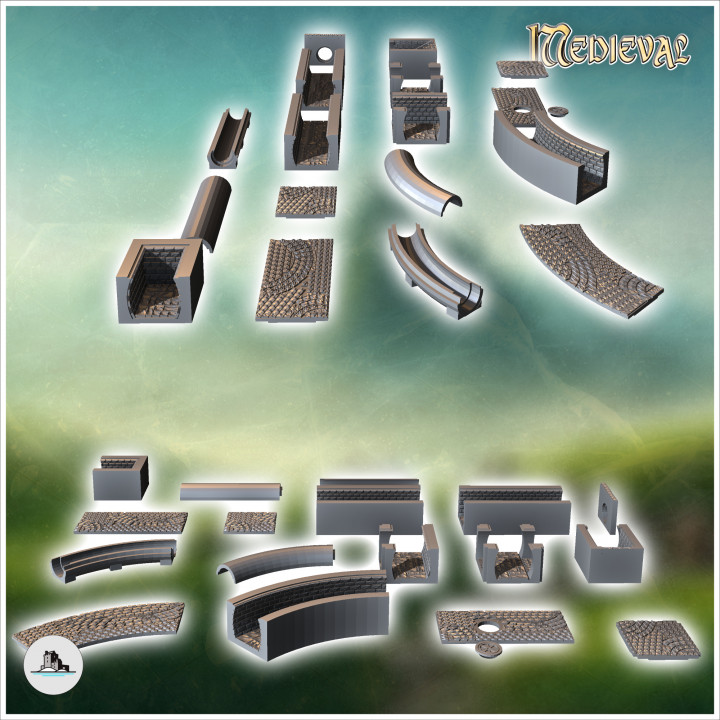 3D Printable Sewer pipe set with outdoor pavement (1) - Medieval Gothic ...