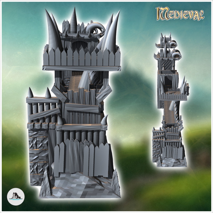 3D Printable Medieval modular orc wall with orc heads and wooden towers ...