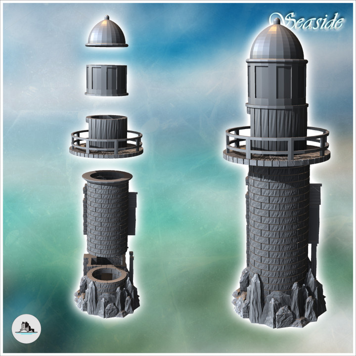 3D Printable Medieval lighthouse on rock with annex building and large ...