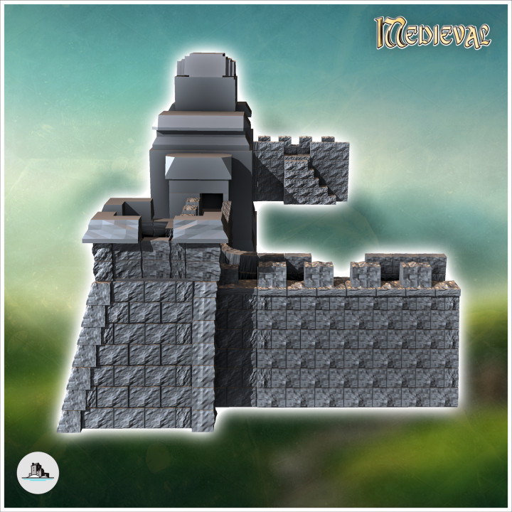 3D Printable Medieval modular stone wall with large monumental carved ...