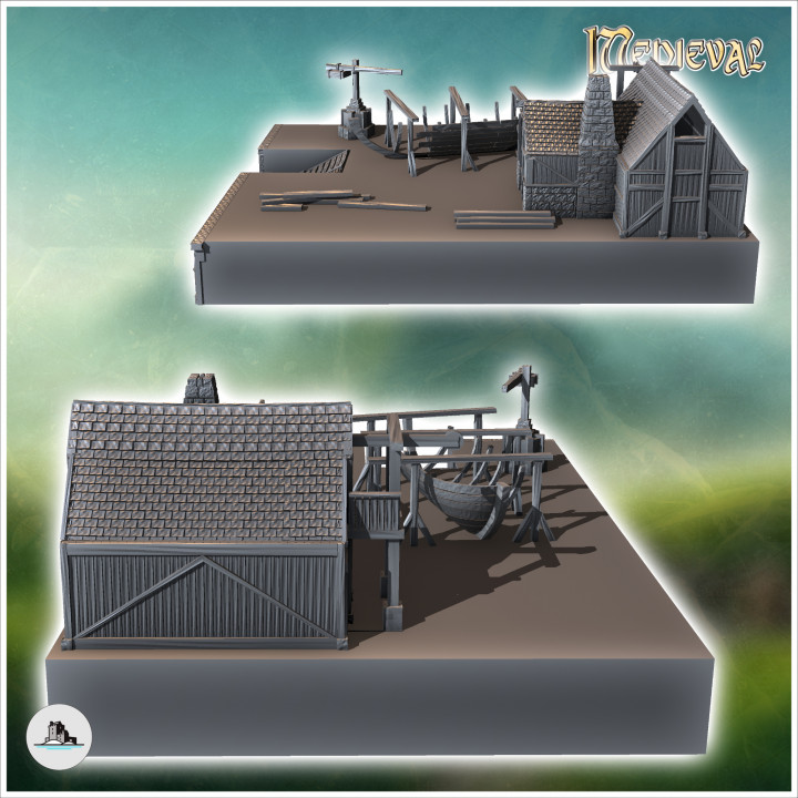 3D Printable Medieval shipbuilding workshop with wooden boat parts ...