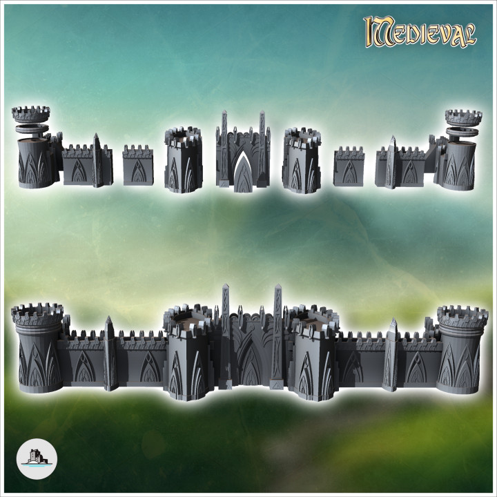 3D Printable Modular Elf Great Wall with Battlement Towers (22 ...