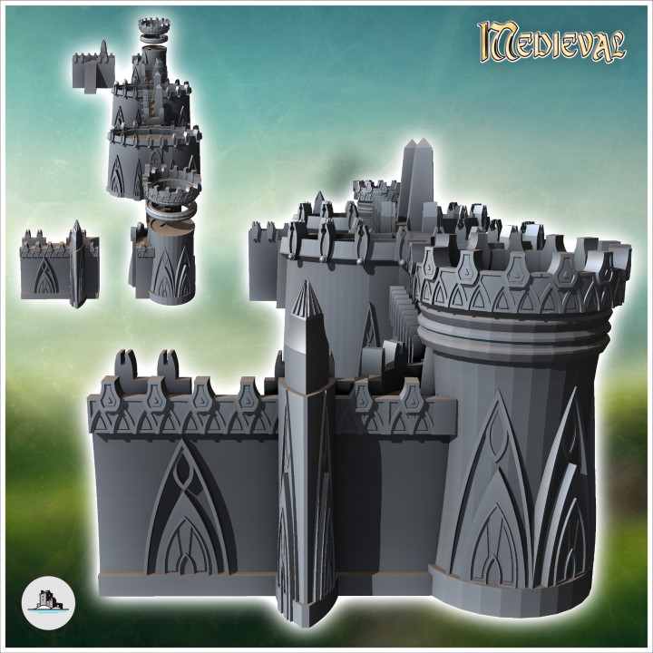 3D Printable Modular Elf Great Wall with Battlement Towers (22 ...