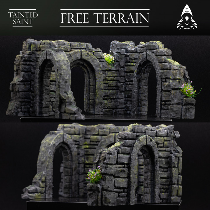 3D Printable Free Terrain small Ruin by Tainted Saint Miniatures