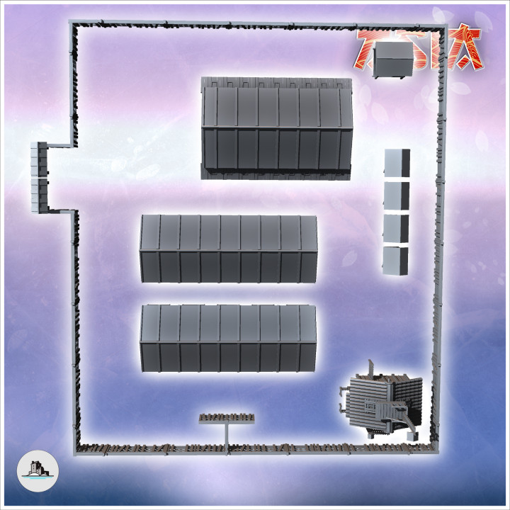 3D Printable Camp with three wooden barracks and palisade walls (17 ...