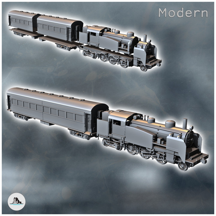 3D Printable Steam train 2-4-4 with passenger car (1) - Modern WW2 WW1 ...