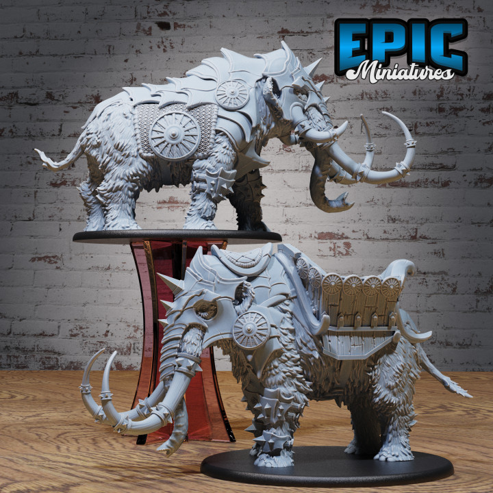 3D Printable Mammoth Mount Team / Arctic Elephant / Tusked Ice Beast ...