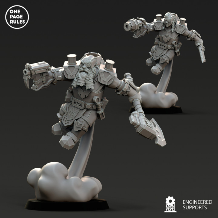 3D Printable Dwarf Champion (Jetpack) - Dwarf Guilds by One Page Rules