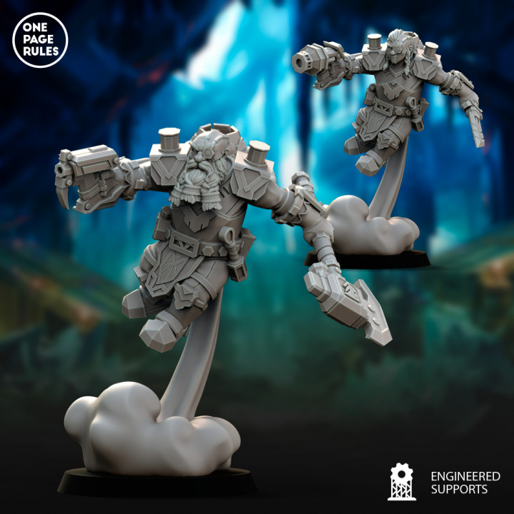 3D Printable Dwarf Champion (Jetpack) - Dwarf Guilds by One Page Rules