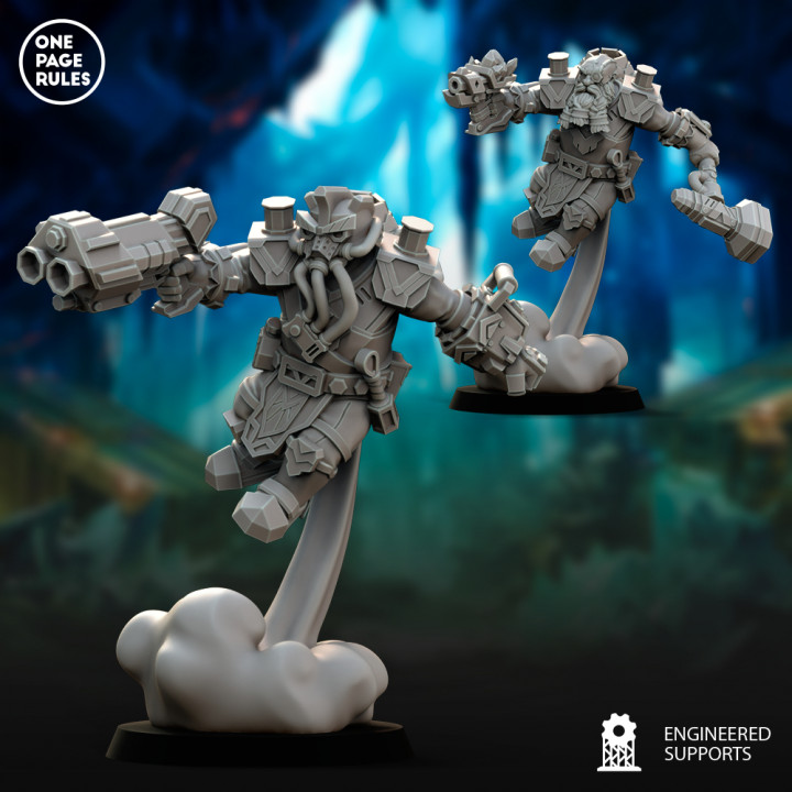 3D Printable Dwarf Champion (Jetpack) - Dwarf Guilds by One Page Rules