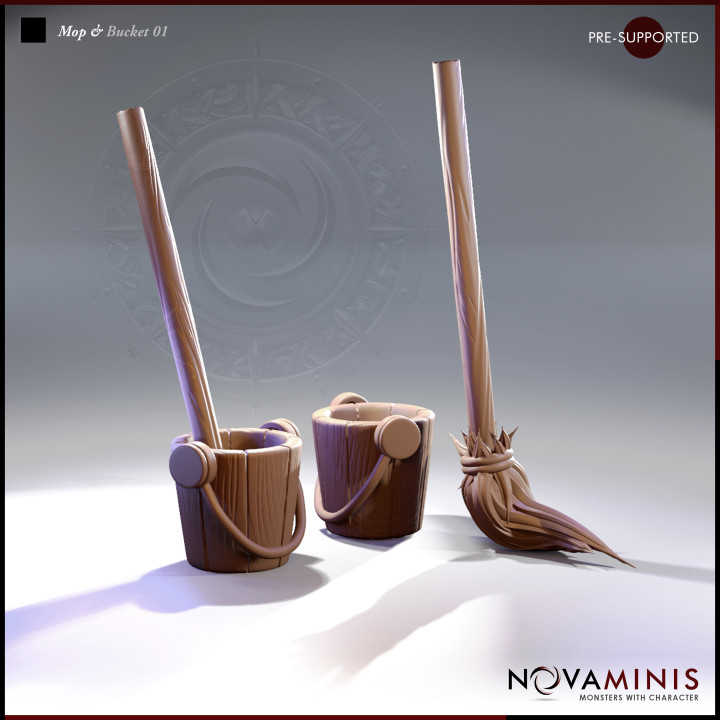 3D Printable Mop & Bucket 01 by NovaMinis