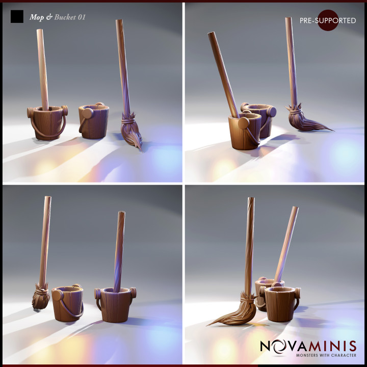 3D Printable Mop & Bucket 01 by NovaMinis