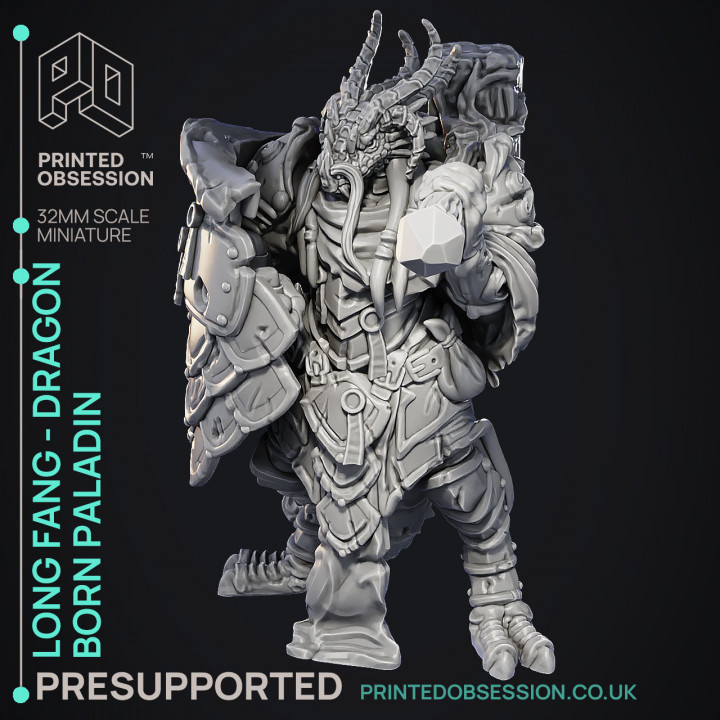3D Printable Dragonborn Paladin - Longfang - PRESUPPORTED - Illustrated ...