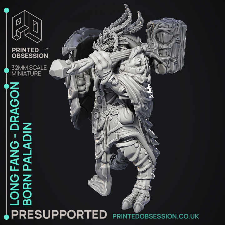 3D Printable Dragonborn Paladin - Longfang - PRESUPPORTED - Illustrated ...