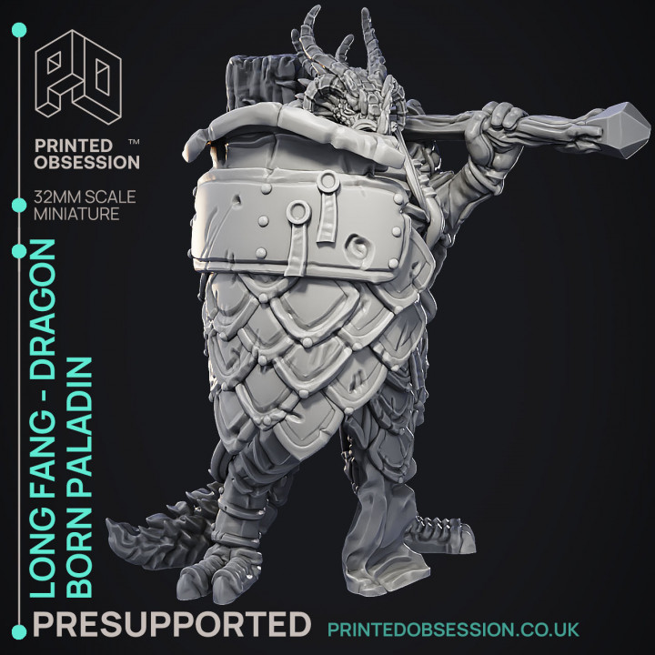 3D Printable Dragonborn Paladin - Longfang - PRESUPPORTED - Illustrated ...
