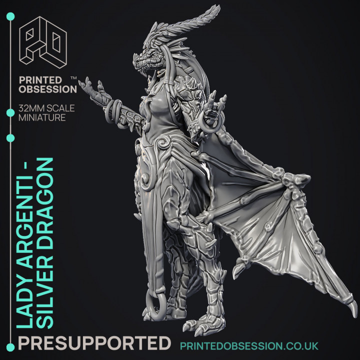 3D Printable Lady Argenti - Female Silver Dragon Humanoid Form ...