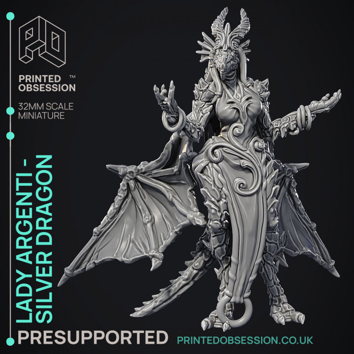 3D Printable Lady Argenti - Female Silver Dragon Humanoid Form ...