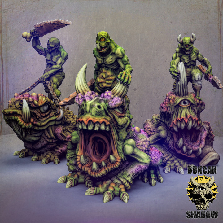 3D Printable Demons riding Plague Toads (pre supported) by Duncan Shadow
