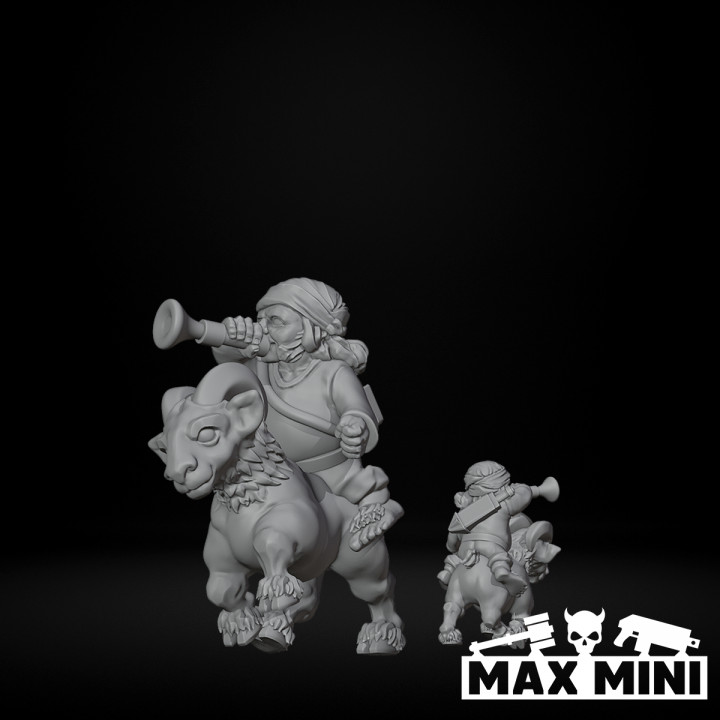 3D Printable Halfling Goat Rider Warrior Command by Max Mini