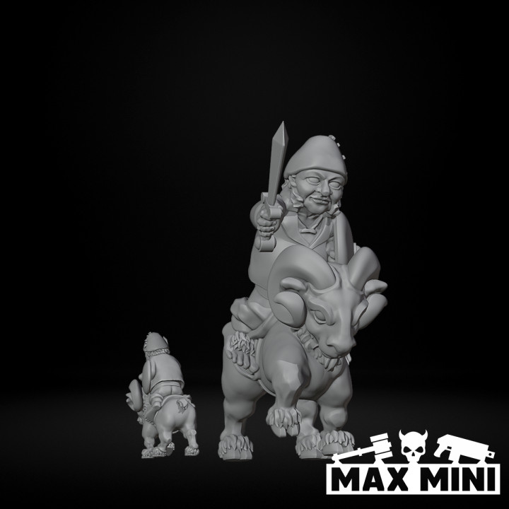 3D Printable Halfling Goat Rider Warriors by Max Mini