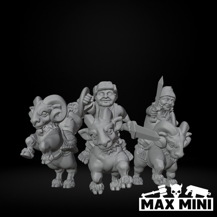 3D Printable Halfling Goat Rider Warriors by Max Mini