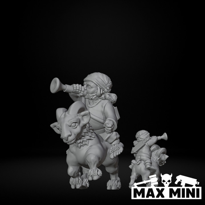 3D Printable Halfling Goat Rider Spear Command by Max Mini