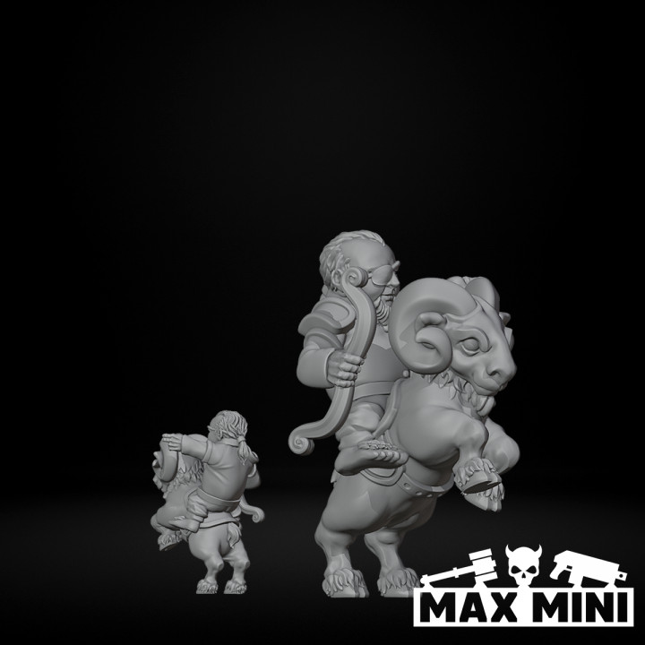 3D Printable Halfling Goat Rider Archer Command by Max Mini