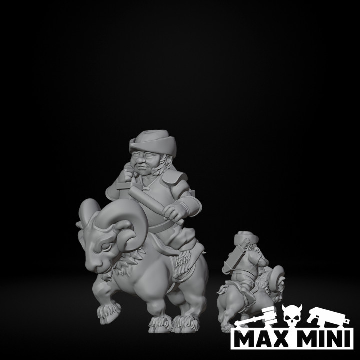 3D Printable Halfling Goat Rider Archer Command by Max Mini