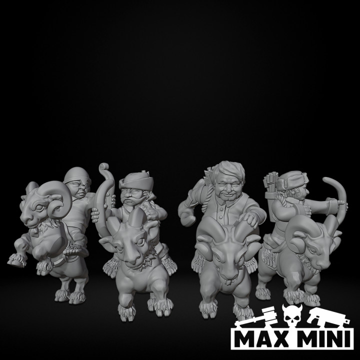 3D Printable Halfling Goat Rider Archers by Max Mini