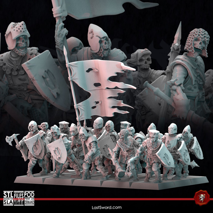3D Printable Undead Knights on foot by LastSword Miniatures
