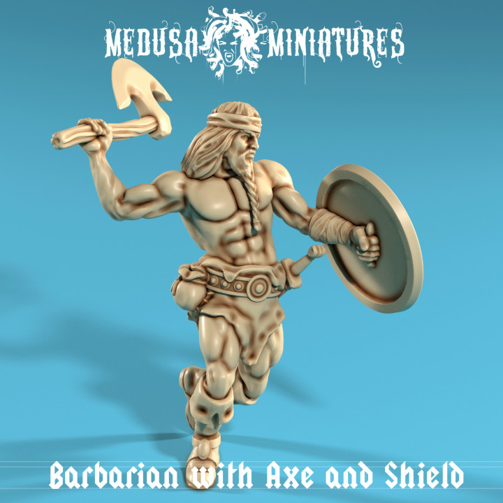 3D Printable Barbarian with Axe and Shield – Fantasy STL Miniature by ...