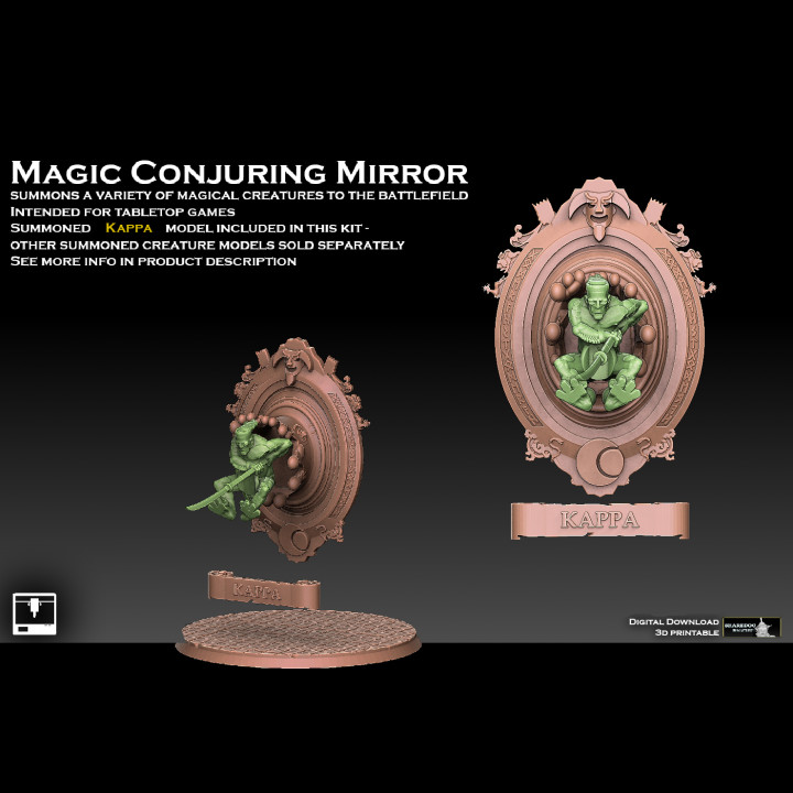 3D Printable Magic Conjuring Mirror Kappa Version by Sharedog Miniatures 3D Printable Magic Conjuring Mirror Kappa Version by Sharedog Miniatures