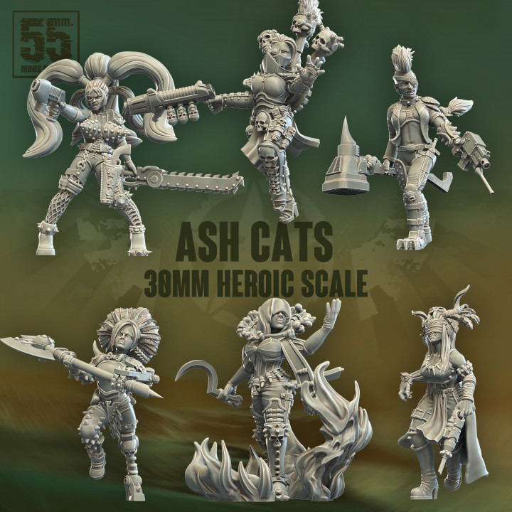 3D Printable Ash Cats (heroic scale) by 55mm