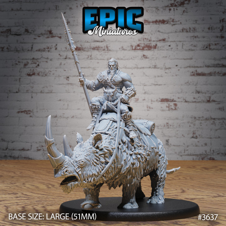 3D Printable Woolly Rhino & Barbarian Rider / Rhinocero & Male Warrior ...