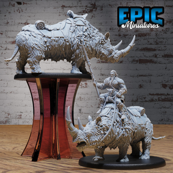 3D Printable Woolly Rhino Mount Set / Rhinocero & Barbarian Rider ...