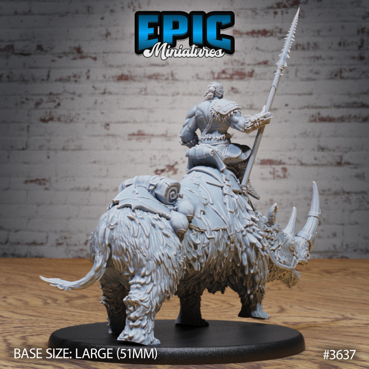 3D Printable Woolly Rhino Mount Set / Rhinocero & Barbarian Rider ...