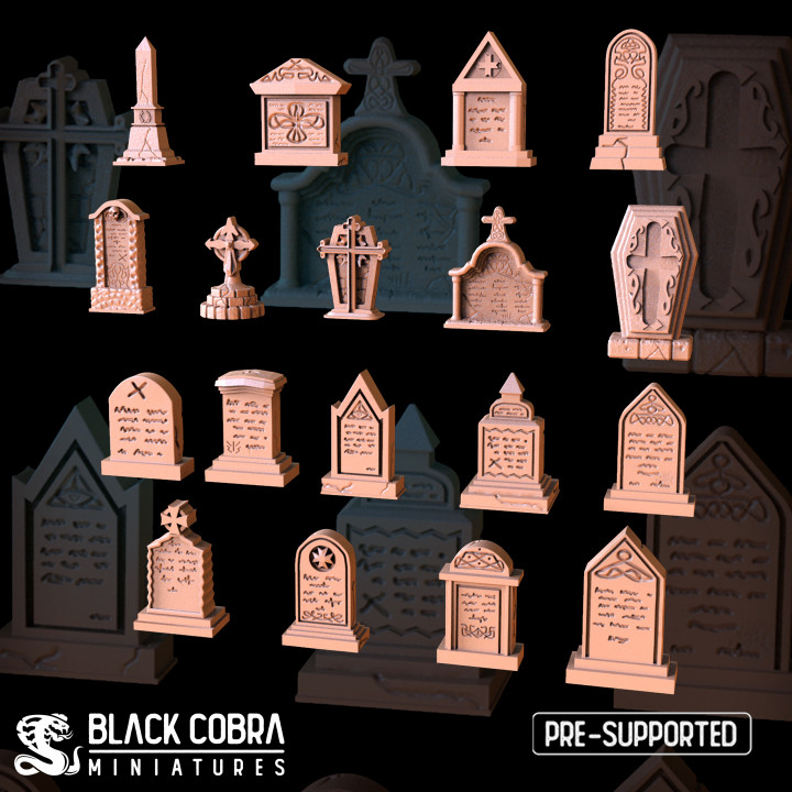 3D Printable Tombstones Set by BlackCobraMiniatures