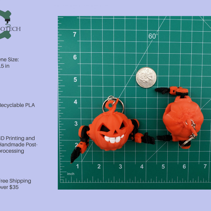 3D Printable Halloween Pumpkin Robot Keychain by Cobotech