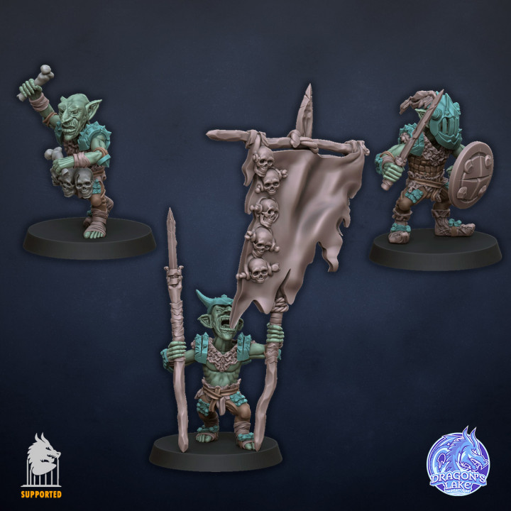 3D Printable Goblin Rabble (Command Group) by Dragon's Lake Miniaturas