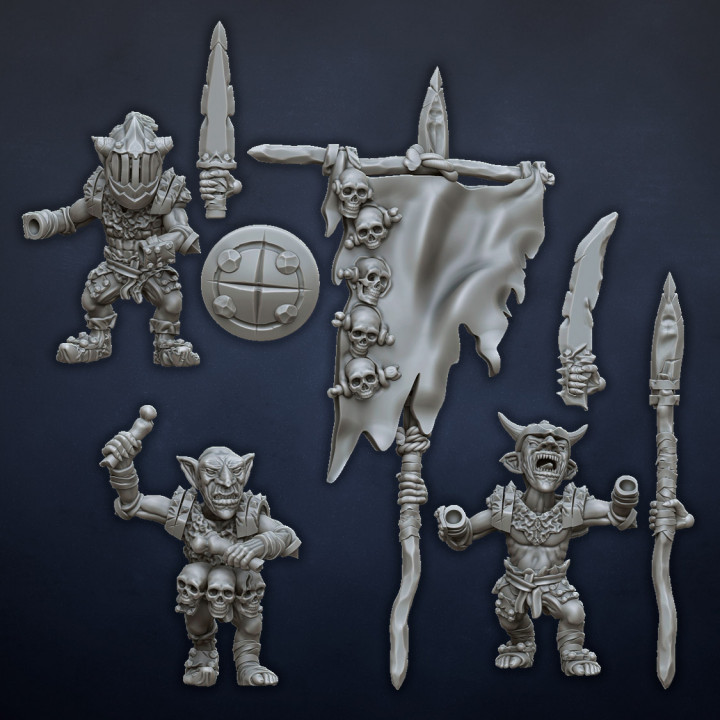 3D Printable Goblin Rabble (Command Group) by Dragon's Lake Miniaturas